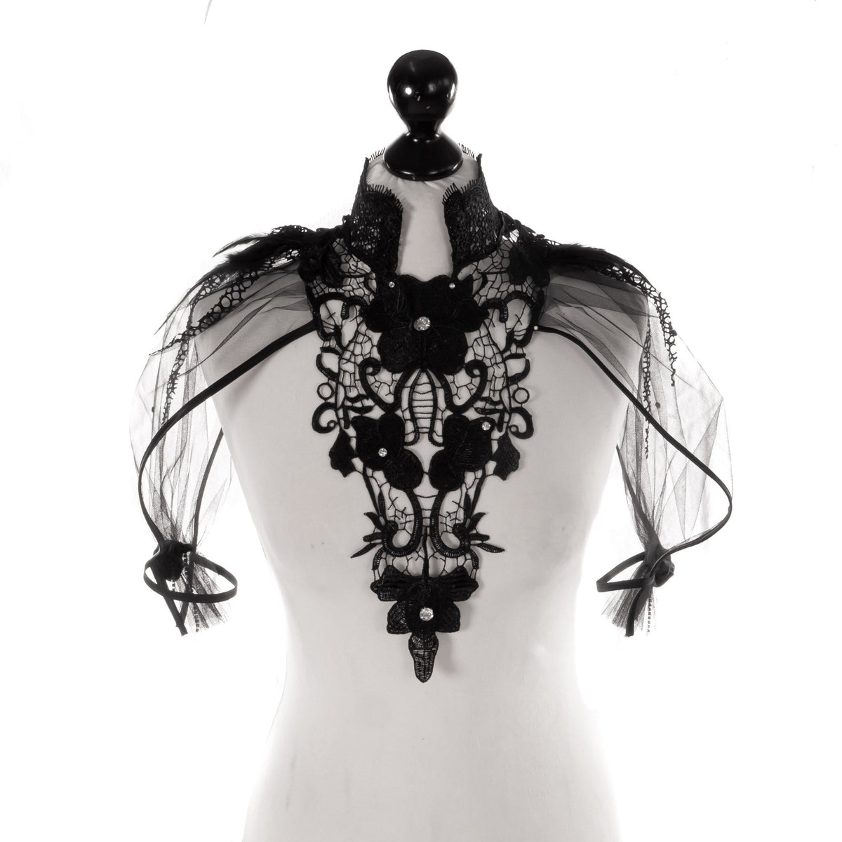 SiaLinda: Brustschmuck Naomi, schwarz mit Spitze und Tüll, Federn und ...
